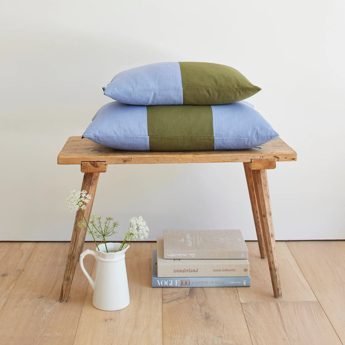 Double Colour Block Linen Cushion - Denim/Jungle – The Consortium