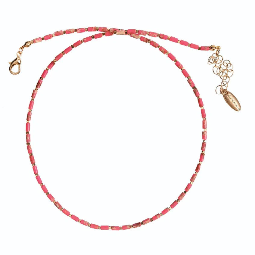 Hot Tomato - Stone Bugle Slips Necklace - Fuchsia/Gold – The Consortium