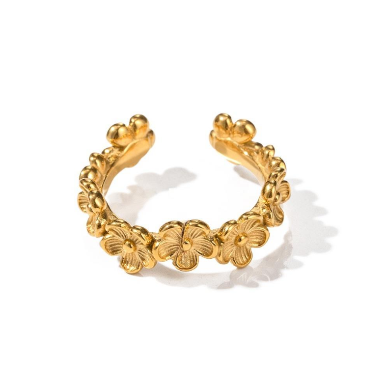 White Leaf Etched Flower Ring - Gold – The Consortium Winchester and ...